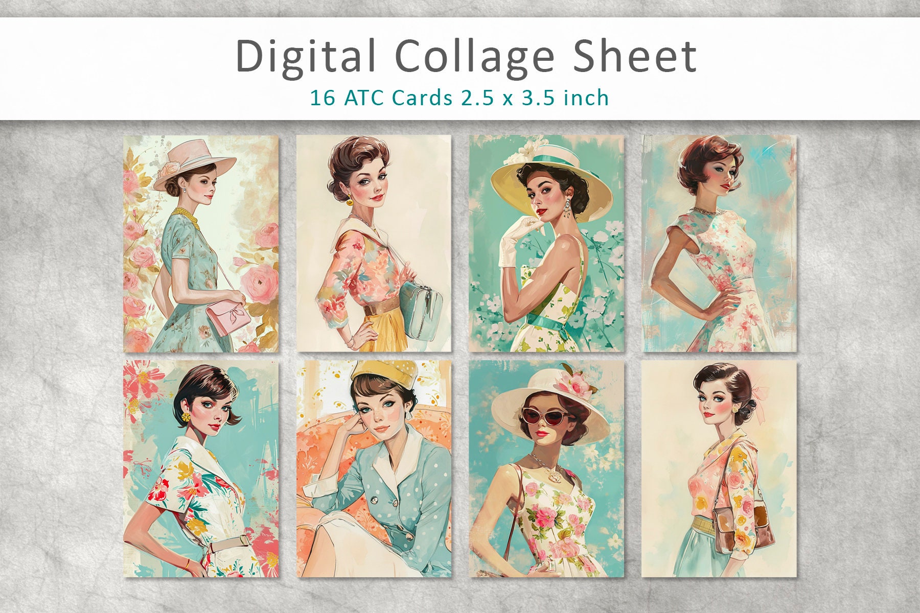 1960s Fashion Woman ATC Cards: Retro Collage Sheet (digital Download ...