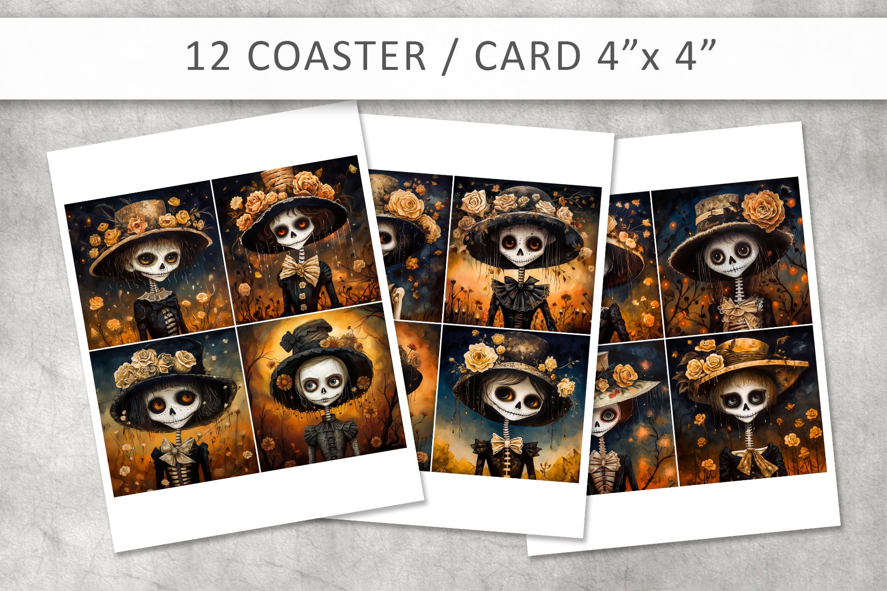 Skull Halloween 4x4 Inch Printable Halloween Skeleton - Etsy