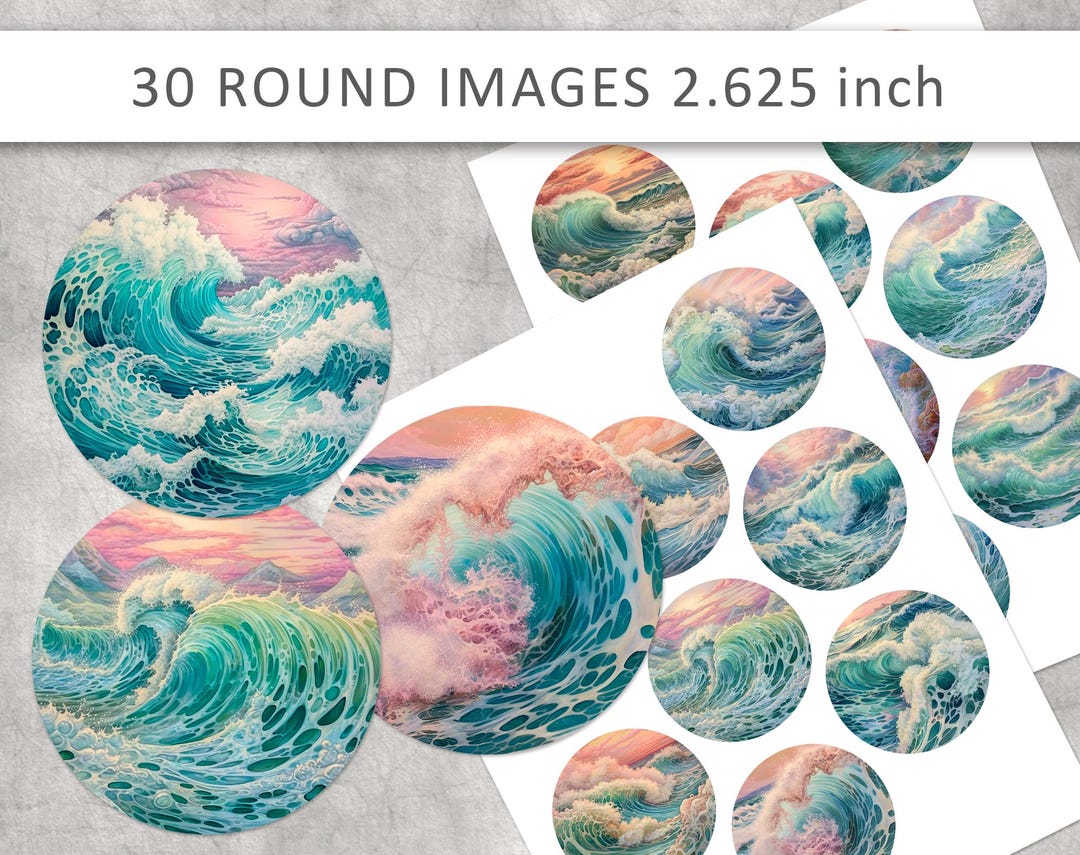 Sea Waves Button Printables 2.625", Digital Sea Buttons, Craft ...
