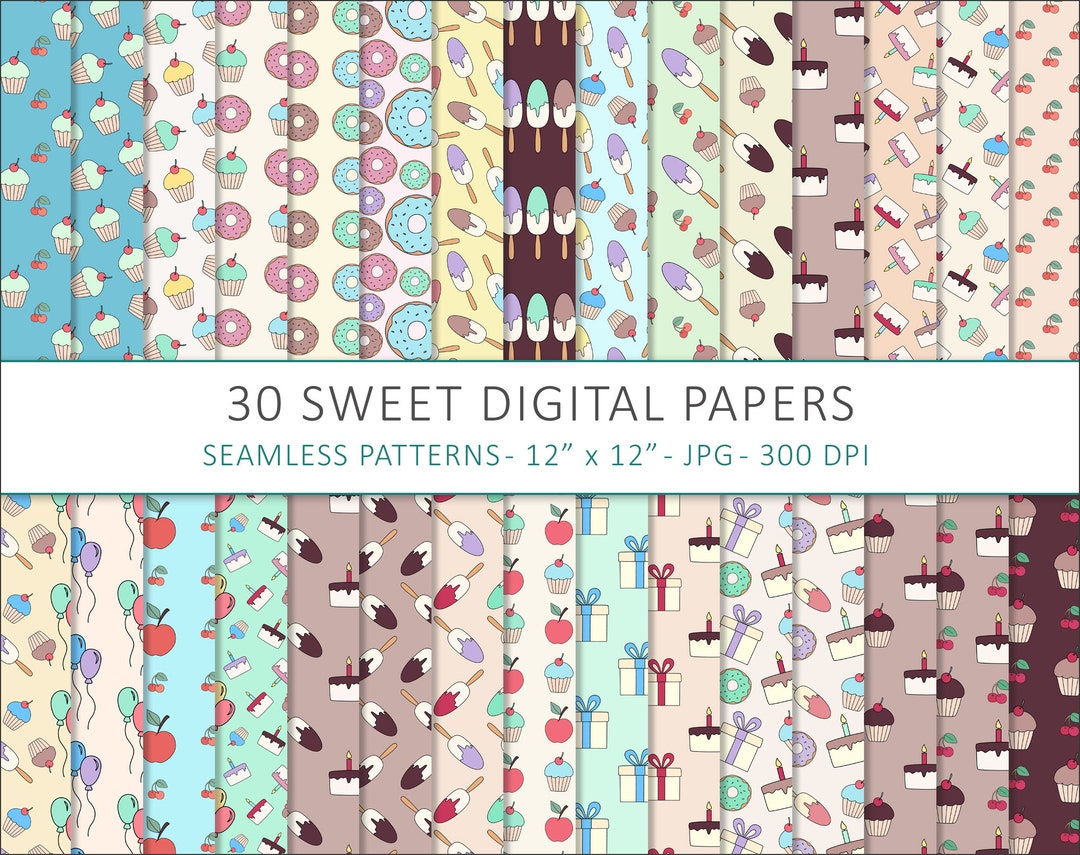 Sweet Digital Papers, Digital Paper Pack, Seamless Pattern, Cookies ...
