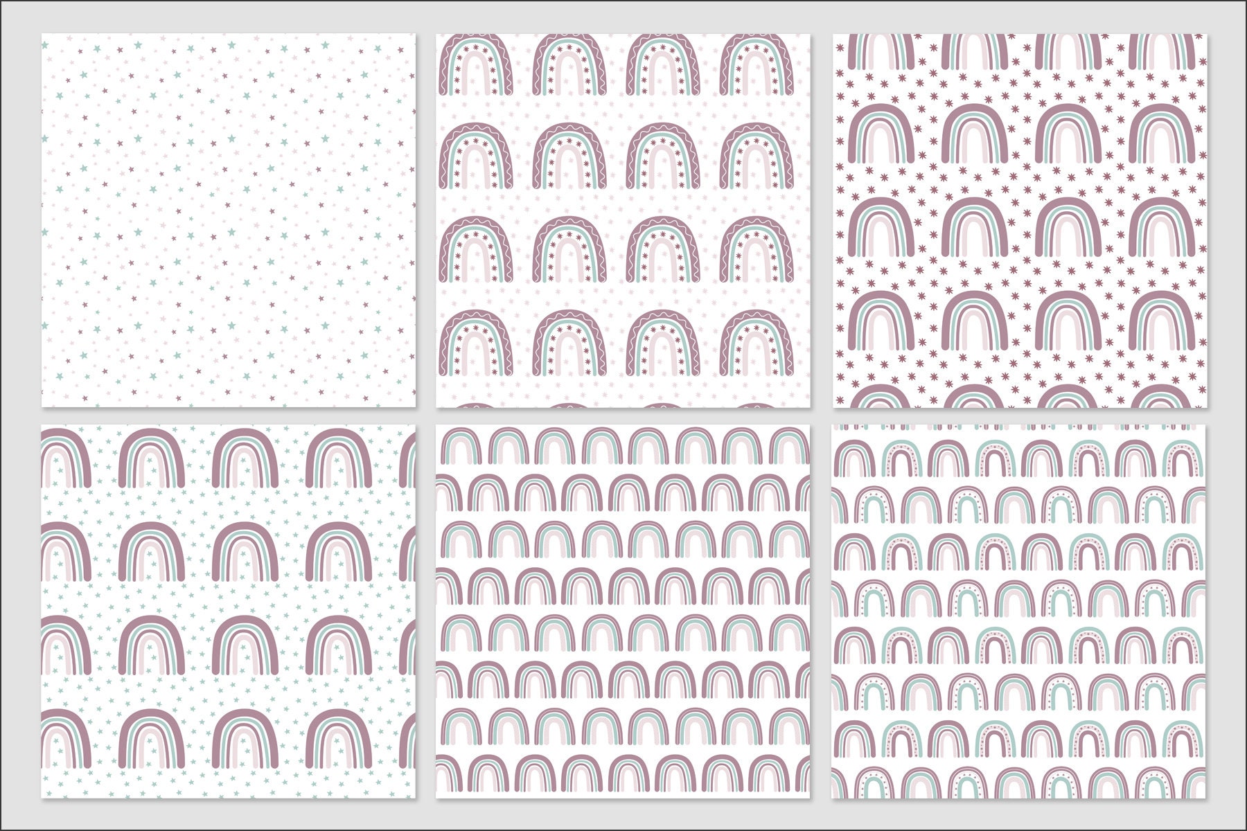 Rainbow Digital Paper Pack, Baby Rainbow Paper Set, Seamless Pattern ...