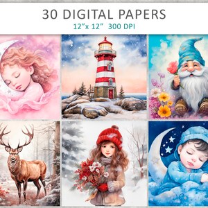 30 Digital Papers Illustration, Greetings Cards, Digital Scrapbook ...