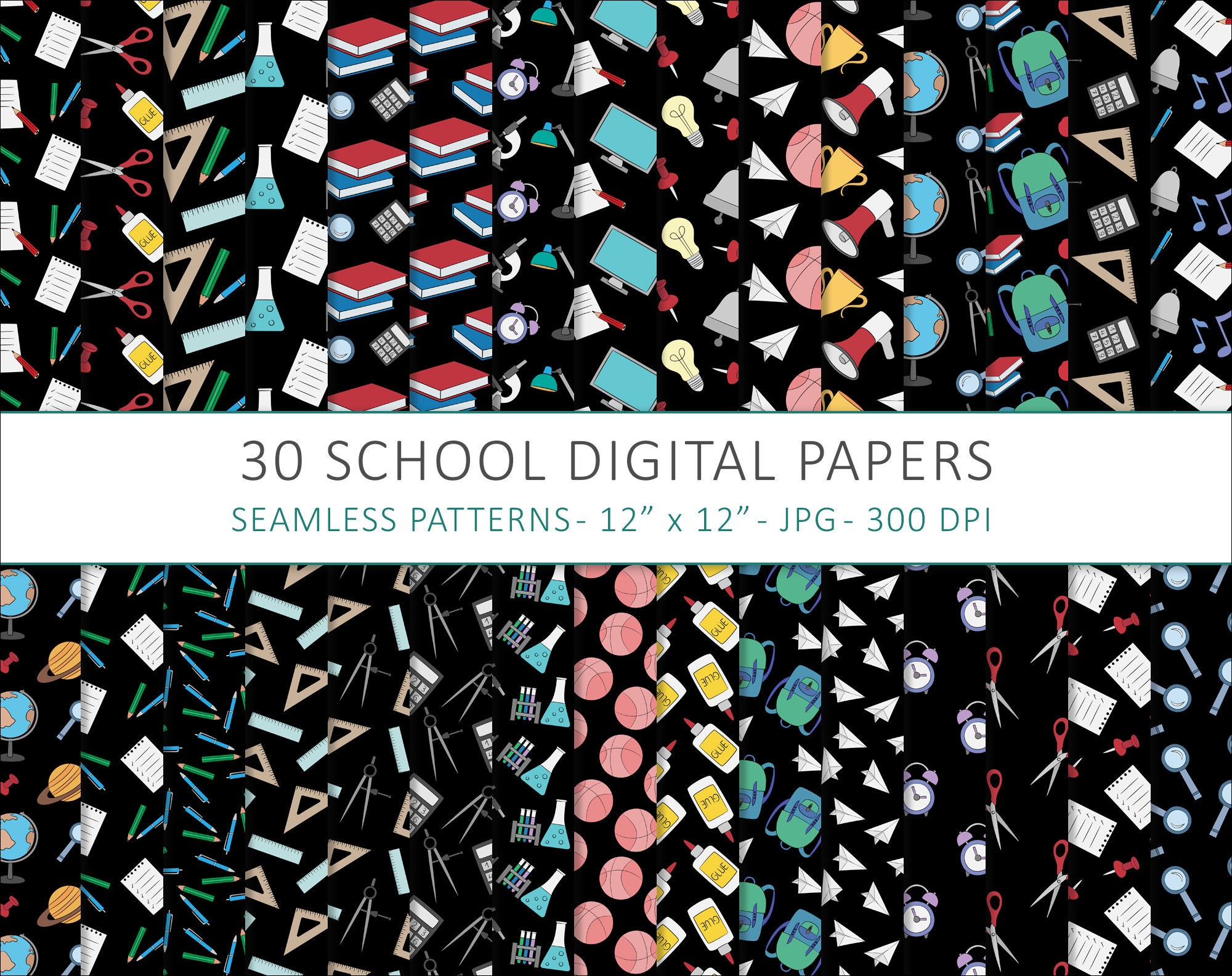 School Digital Paper, Seamless Patterns, Back to School Paper, Teacher ...