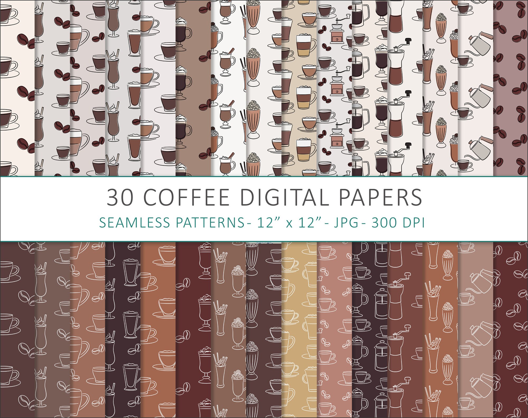 Coffee Digital Paper, Digital Paper Pack, Pattern Seamless, Espresso ...