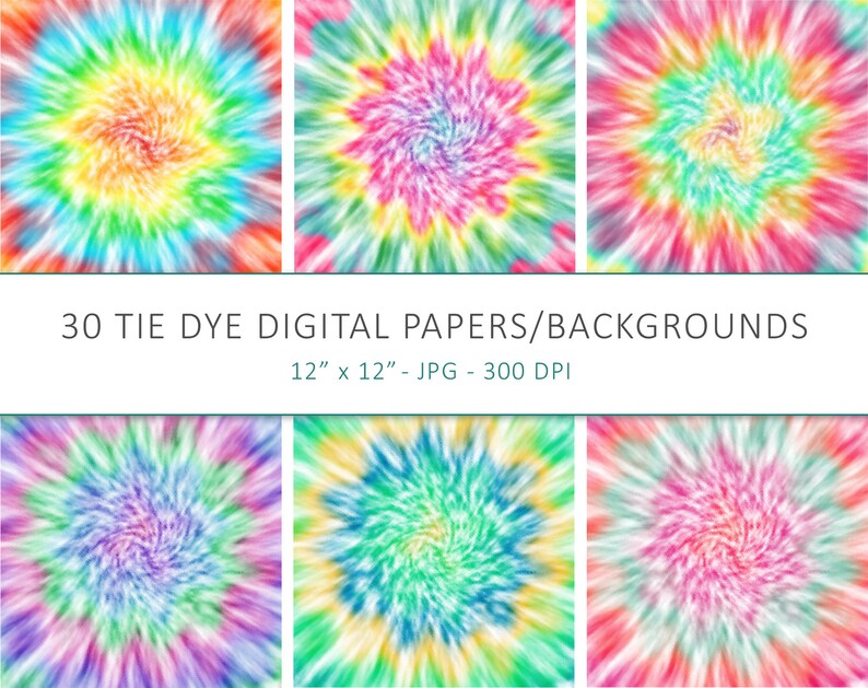 Tie Dye Digital Paper, Tie Dye Backgrounds, Colorful Tie-dye Scrapbook ...