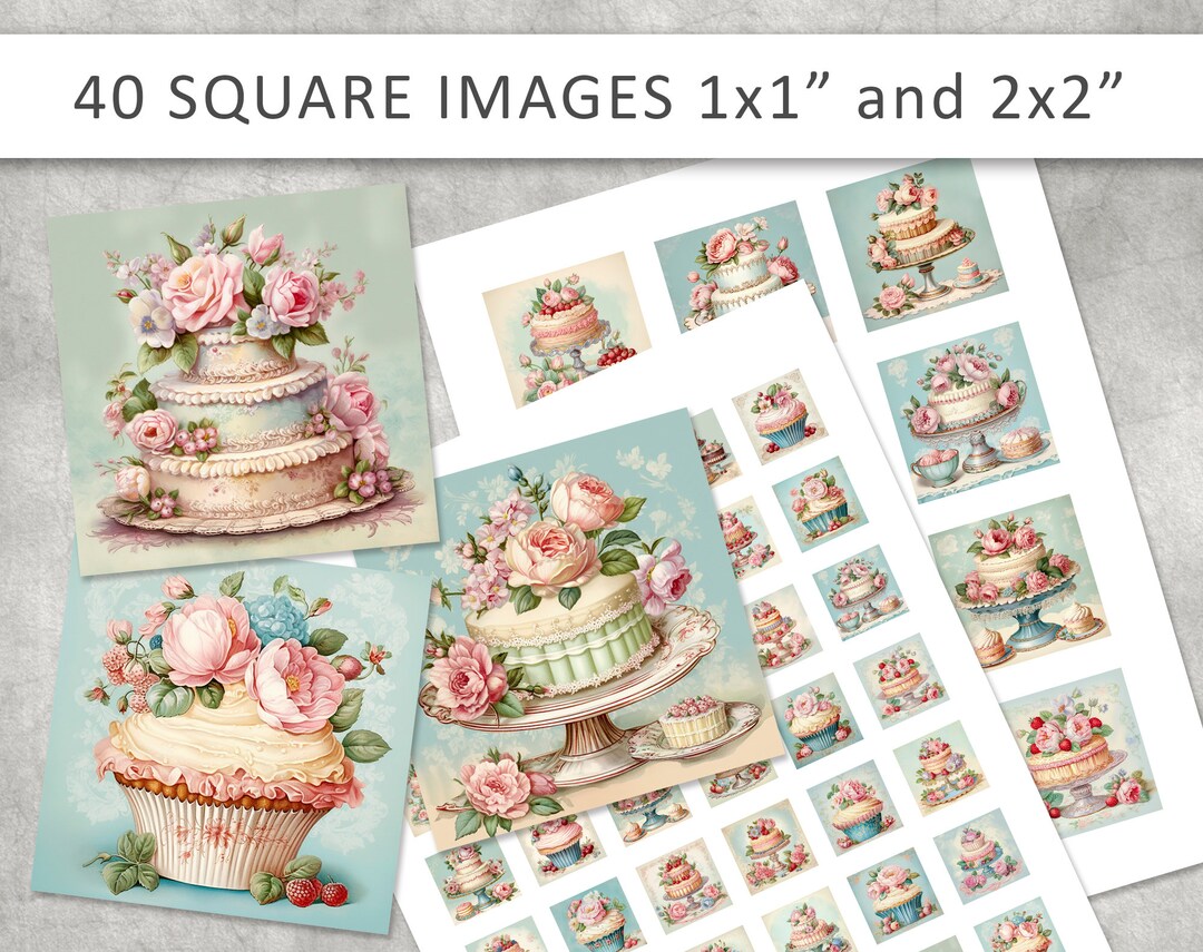 Cake Vintage Square 1x1 and 2x2 Inch Image, Digital Collage Sheets ...