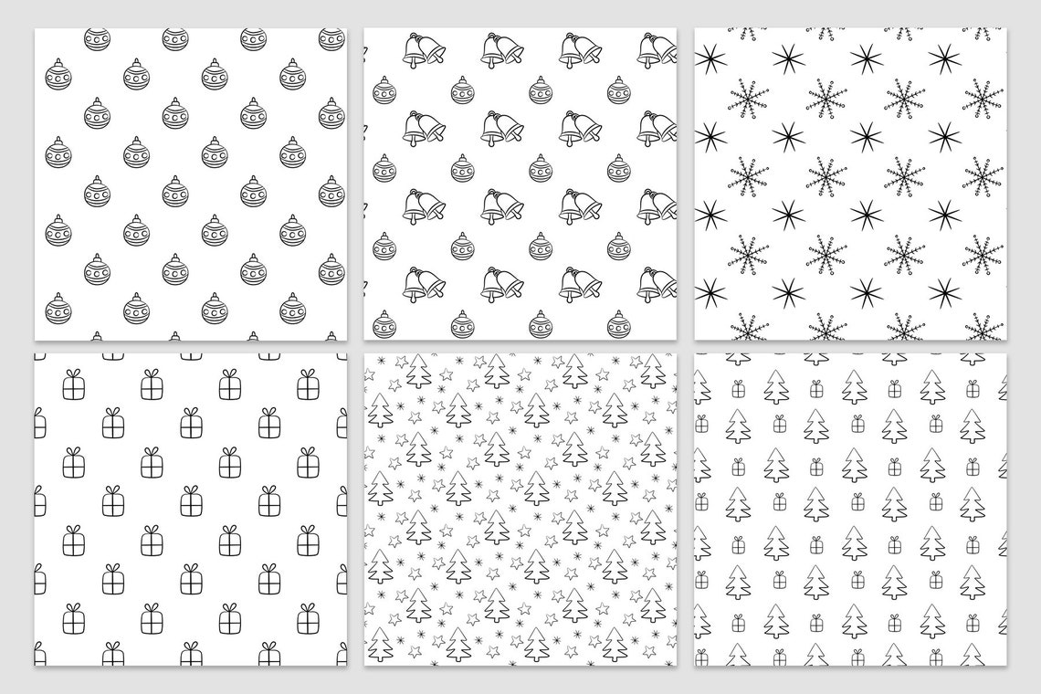 Digital Paper, Hand Drawn Christmas Digital Paper, Christmas Digital ...