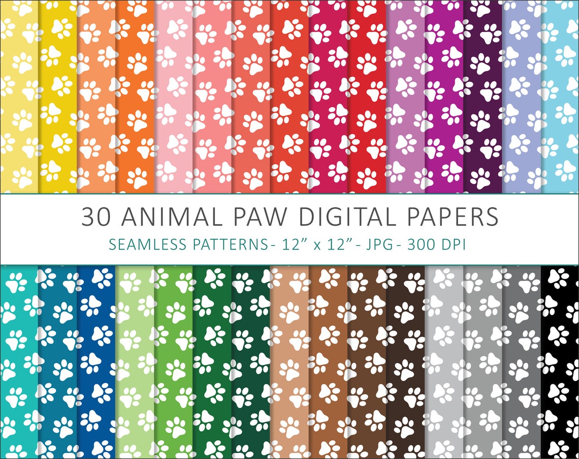 Animal Paw Digital Paper, Paw Print Digital Paper, Rainbow Digital ...
