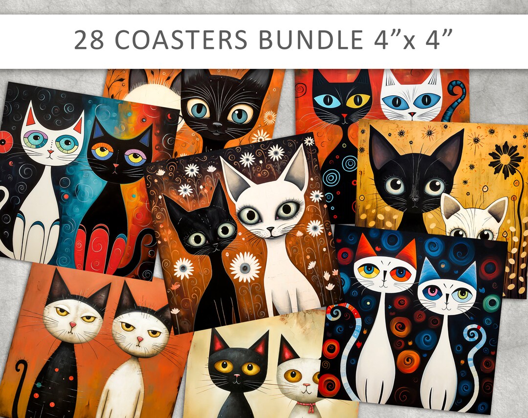 Cats Coaster PNG Bundle, Digital Collage Sheet, Coaster PNG for Kitchen ...