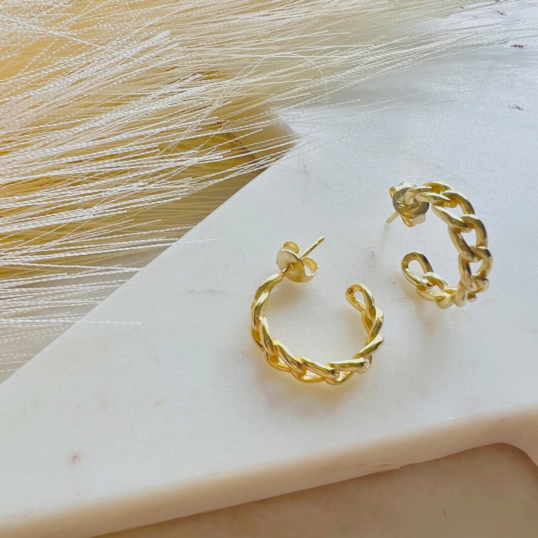 Gold Vermeil Chain Style Hoop Earrings, Gold or Silver Interlinking ...