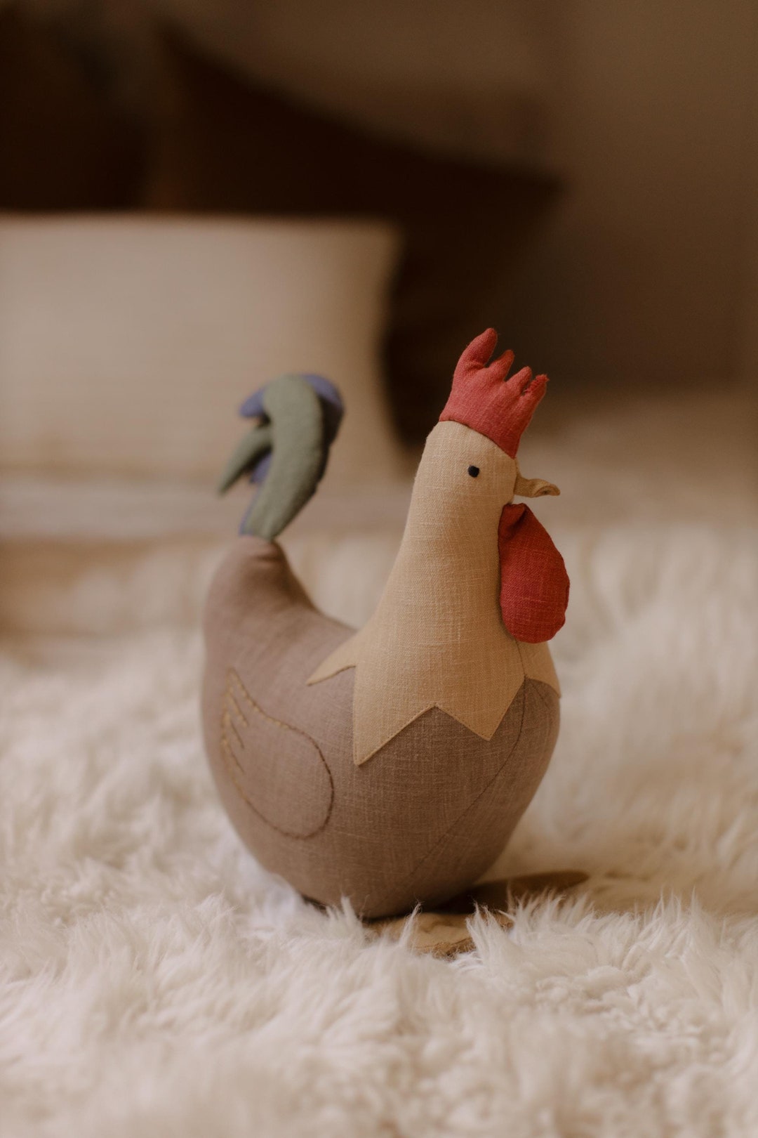 Linen Stuffed Rooster: Heirloom Farm Animal, Rustic Nursery Decor - Etsy