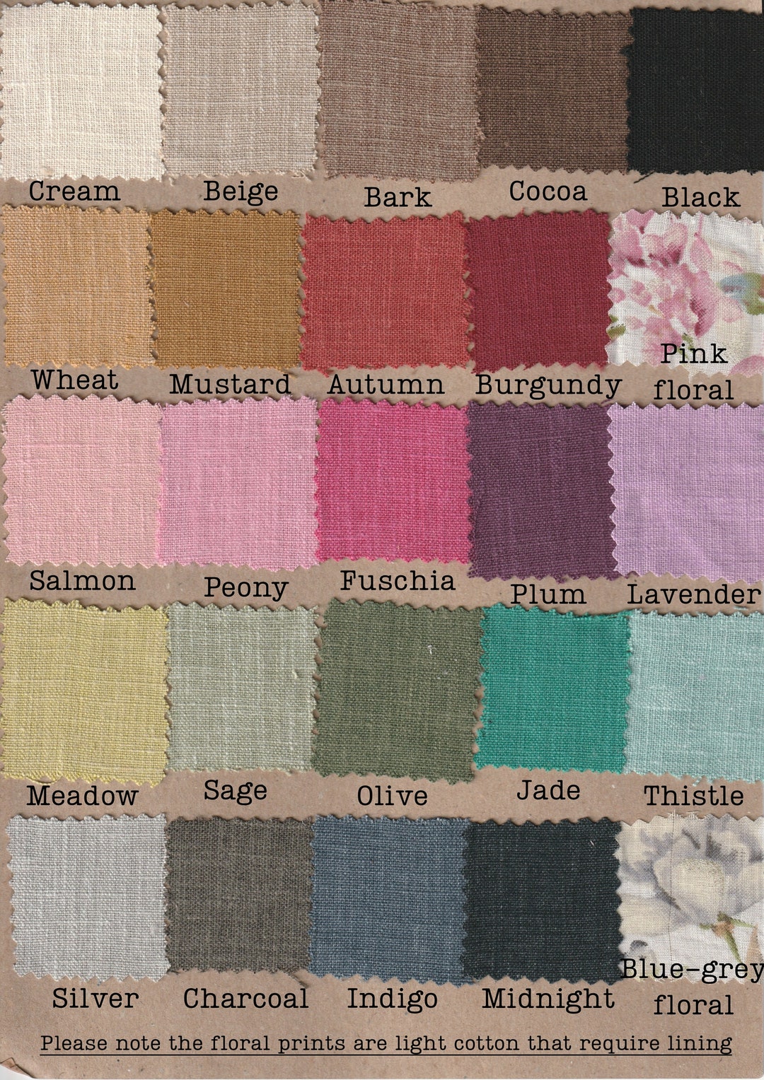 Linen Colour Swatches - Sample Fabric - Etsy