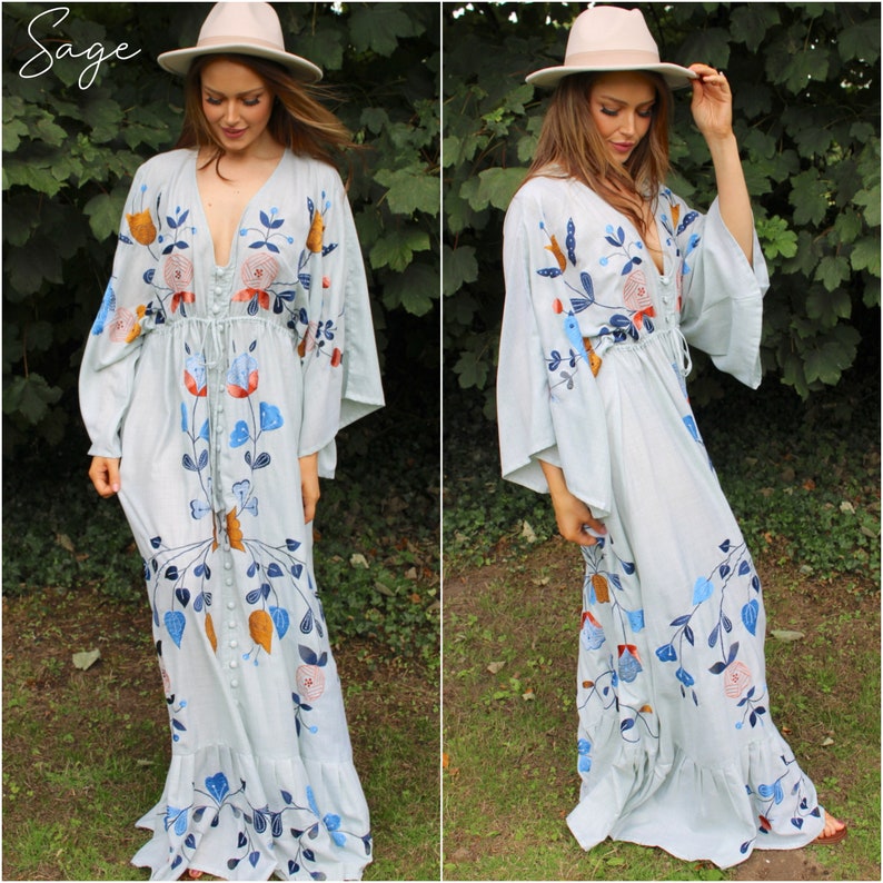 Long Sleeve Maxi Dress Modest Maxi Dress Embroidered - Etsy