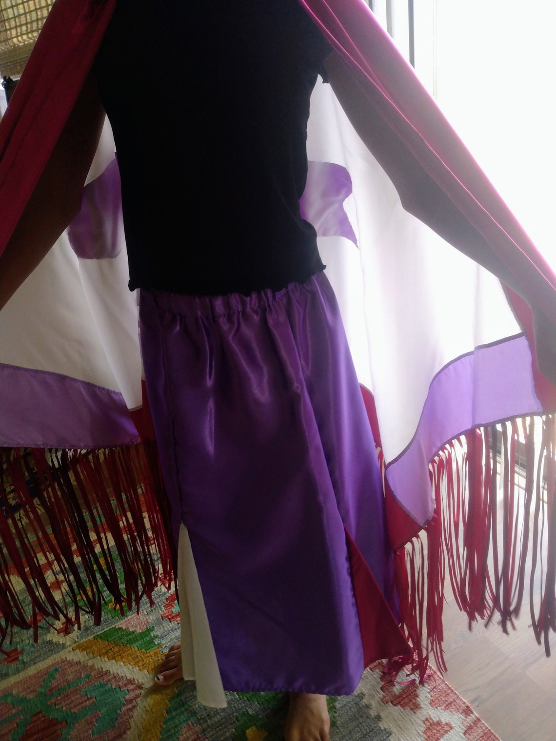 Native American Pow Wow Regalia Purple White Red Satin Skirt Shawl Red ...