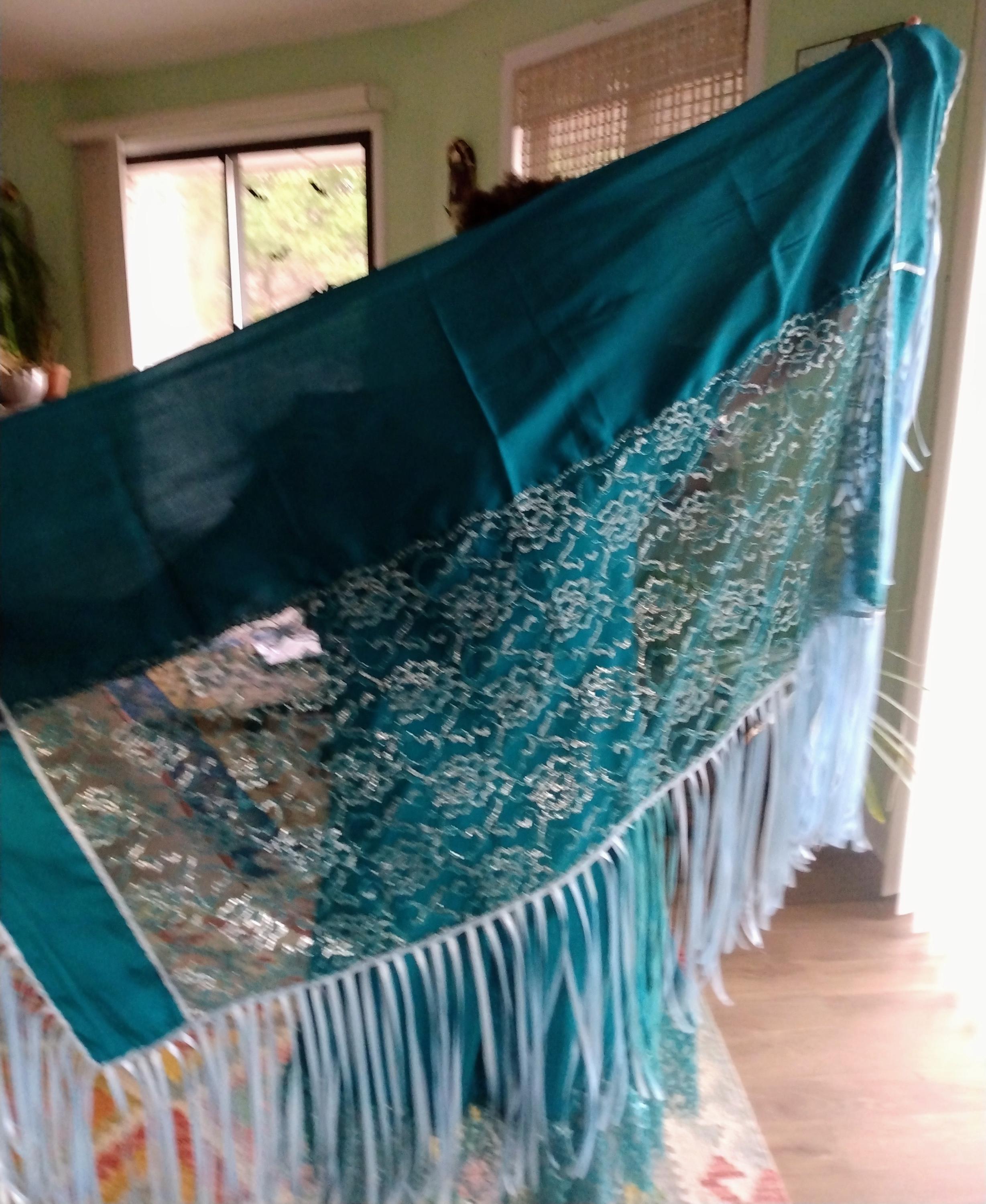 Native American Pow Wow Regalia Fancy Dance Turquoise Silk Dress and ...