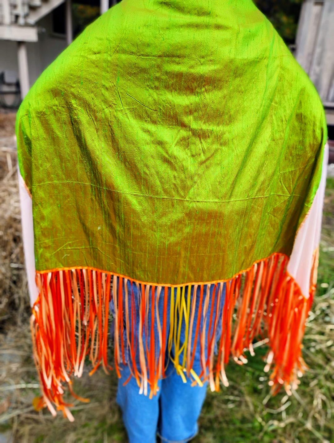 Native American Pow Wow Regalia Fancy Dance Yellow Green Satin Shawl ...
