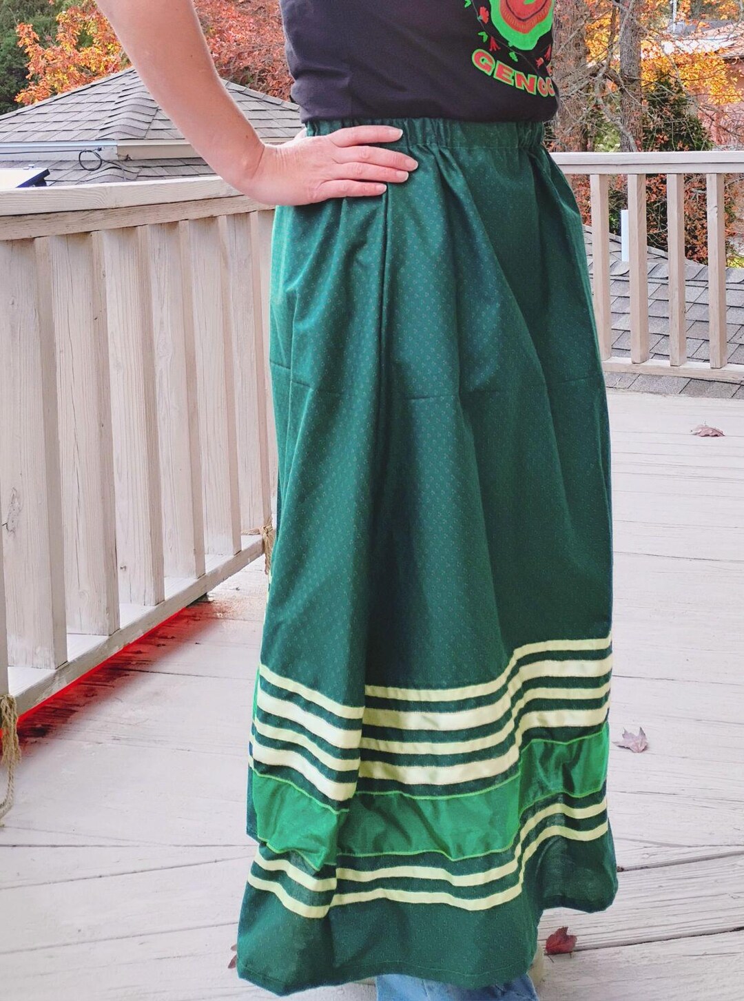 Pow Wow Regalia Native American Green Cotton Ribbon Skirt Women's Size ...