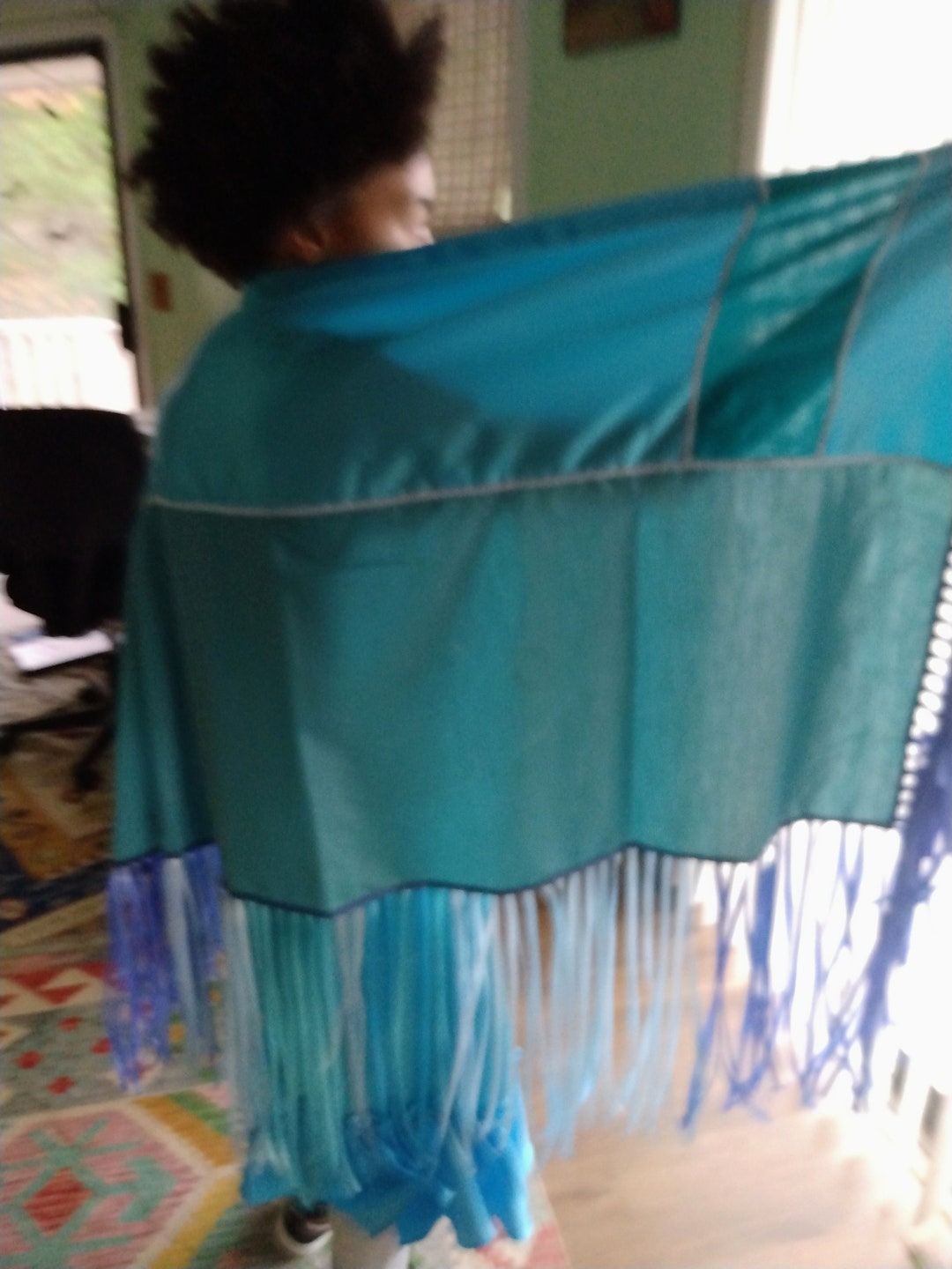 Native American Pow Wow Fancy Dance Turquoise Satin Skirt With Blue ...