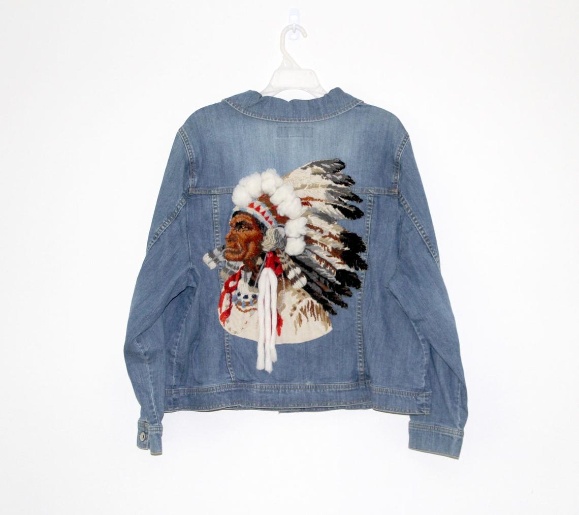 Pow Wow Regalia Native American Denim Jacket Hand Embroidered Chief's ...