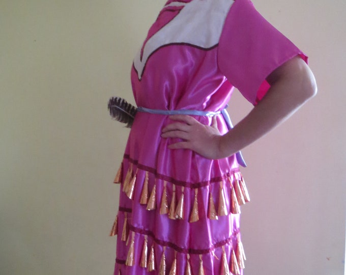 Native American Pow Wow Regalia Bright Pink Satin Jingle Dress Size L ...