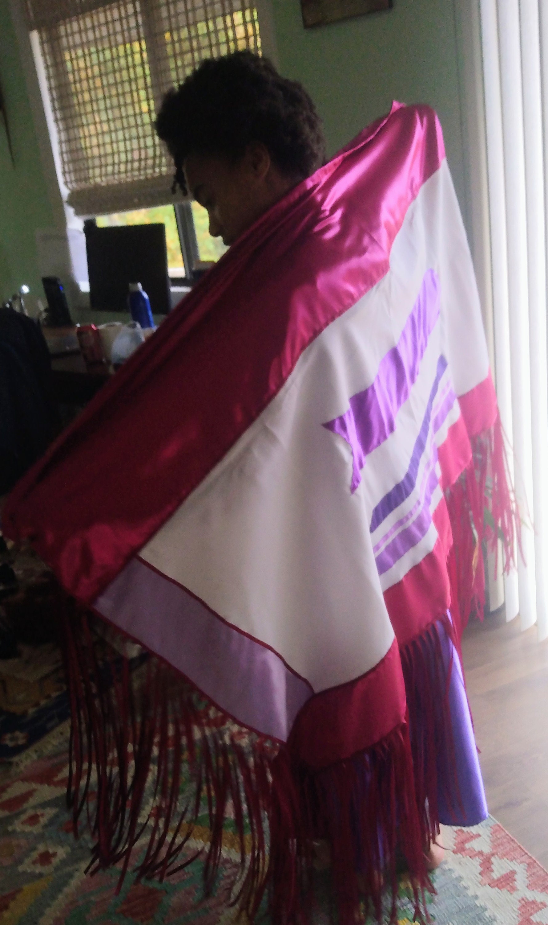 Native American Pow Wow Regalia Purple White Red Satin Skirt Shawl Red ...