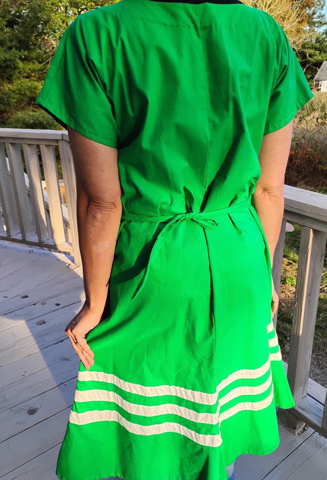 Pow Wow Regalia Womens Green Dress With White Ribbon Decoration Front ...