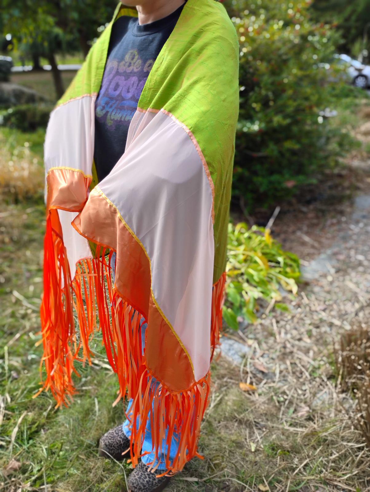 Native American Pow Wow Regalia Fancy Dance Yellow Green Satin Shawl ...