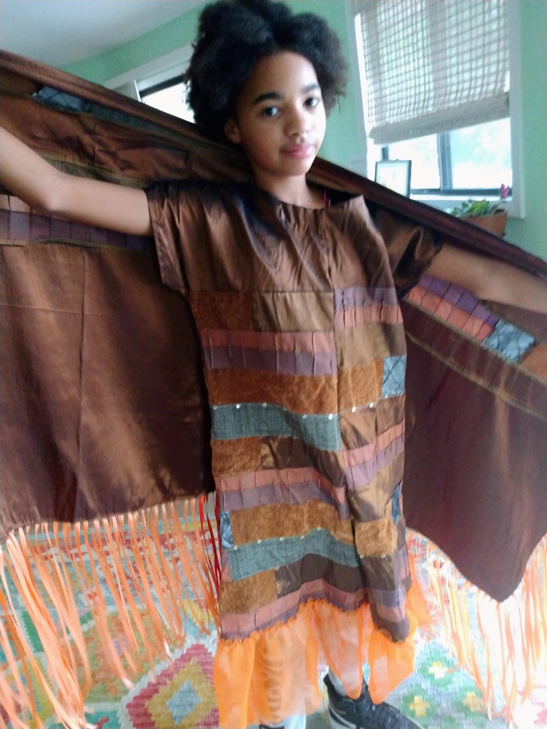 Pow Wow Regalia Native American Fancy Woman's Size M Bronze Satin Dress ...