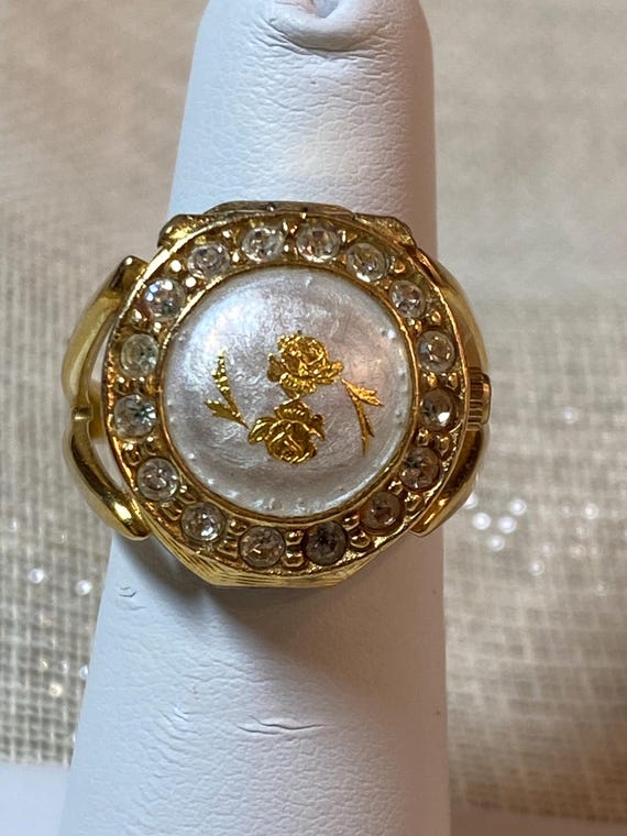Vintage Bucherer 10K Gold Plate Enamel Watch Ring **W… - Gem