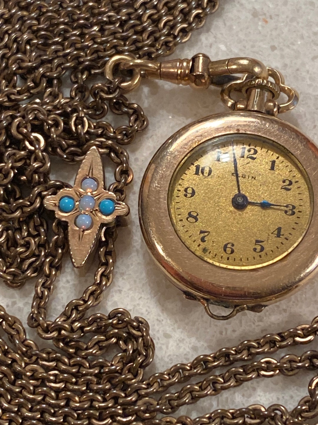 Elgin Antique Gold Filled Ladies Pendant Watch With Slide Charm ...