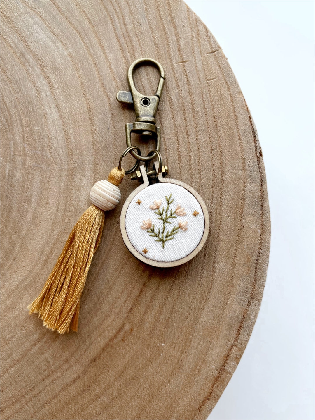 Wax Flower Embroidery Keychain - Etsy