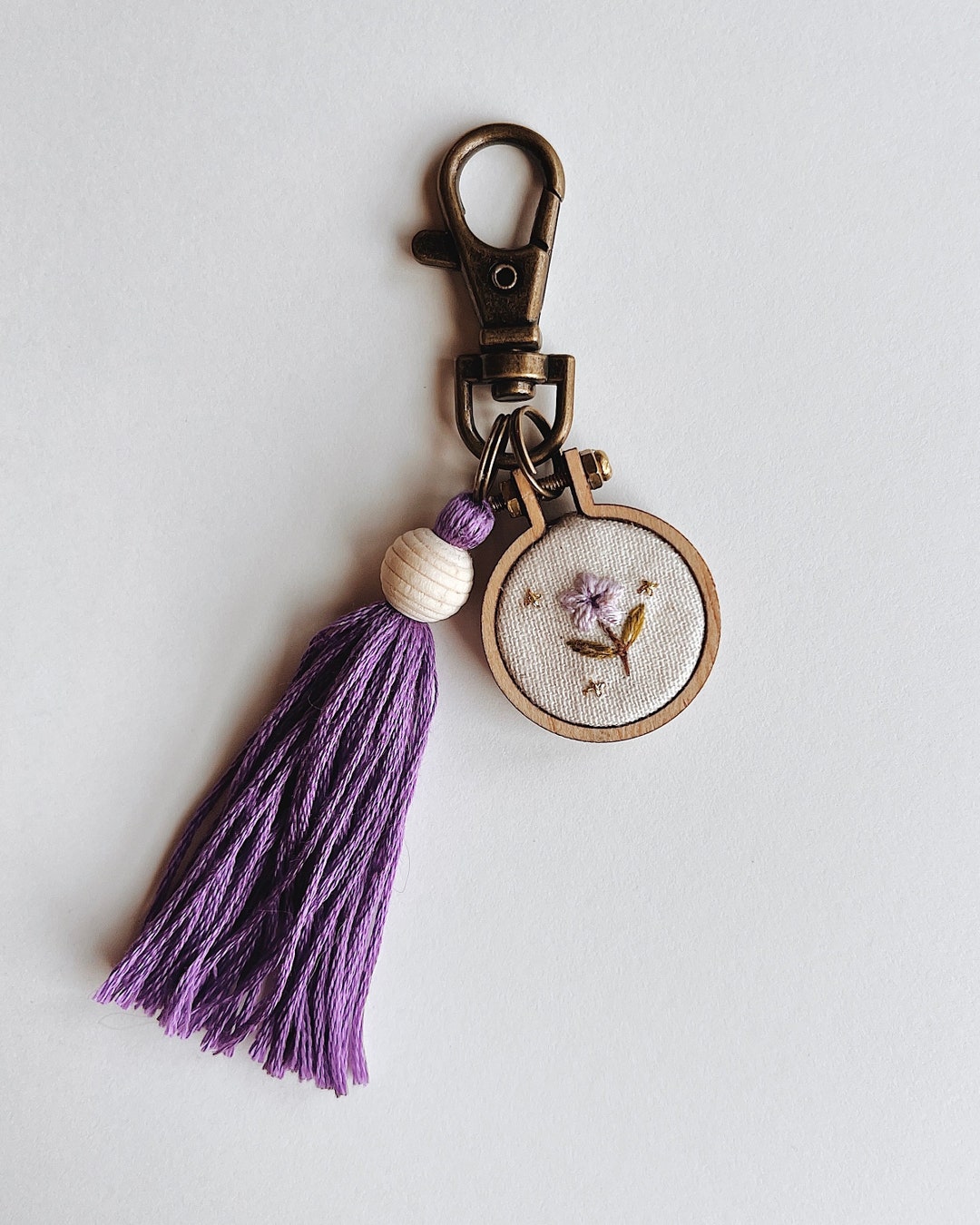 Mini Embroidery Purple Flower Keychain - Etsy