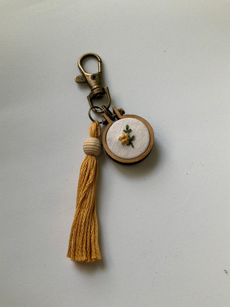 Mini Mustard Flower Embroidery Keychain - Etsy
