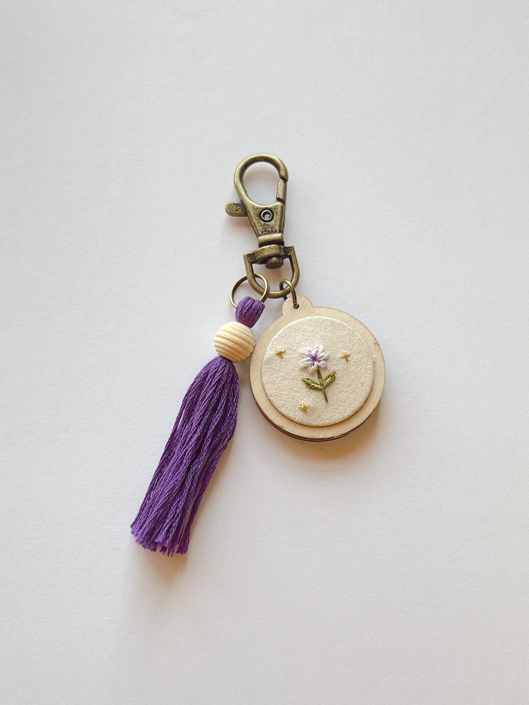 Mini Embroidery Purple Flower Keychain - Etsy
