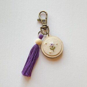 Mini Embroidery Purple Flower Keychain - Etsy