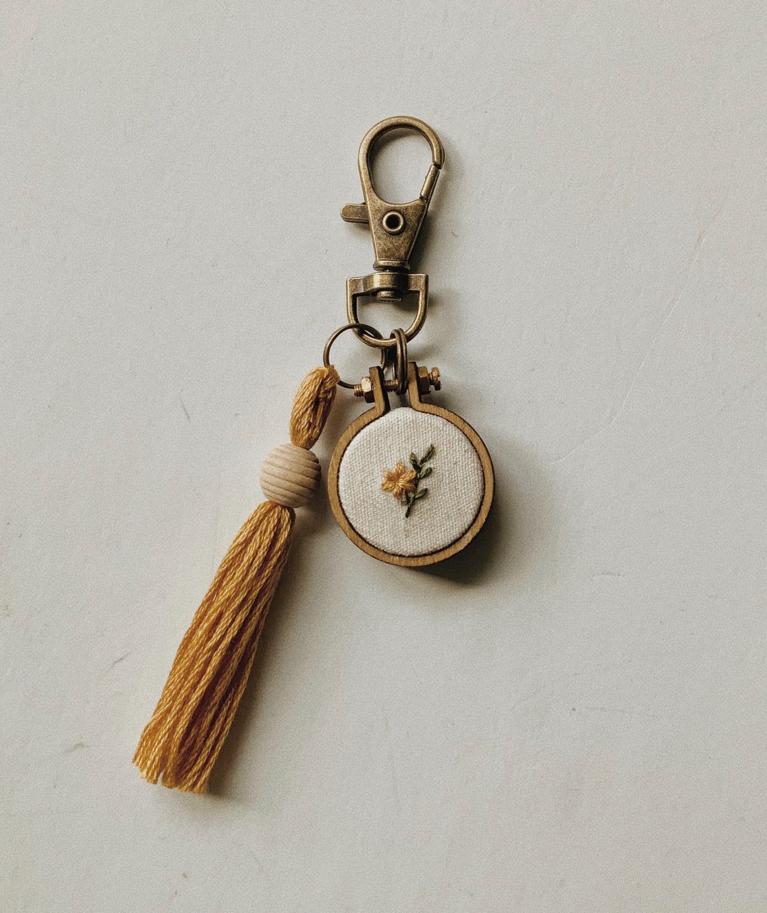 Mini Mustard Flower Embroidery Keychain - Etsy