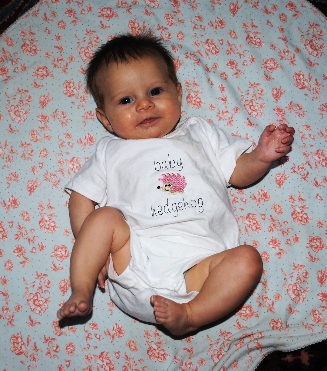 Rosa o azul bebé erizo bordado bebé romper - bebé Onesie con bebé erizo ...