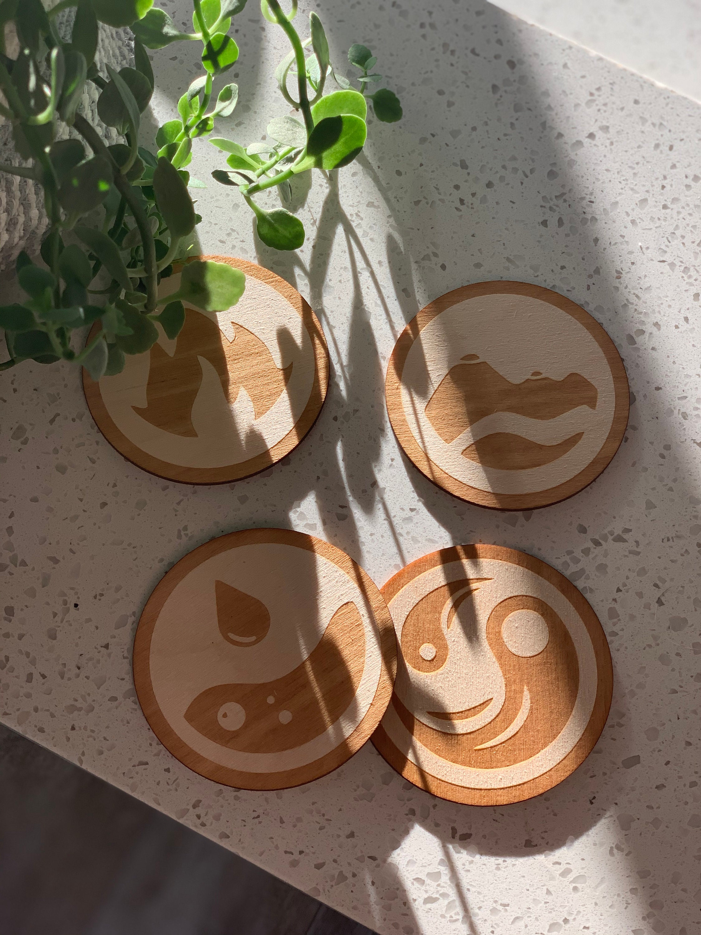 The 4 Elements Coasters Set of 4 Round Coasters Birthday | Etsy