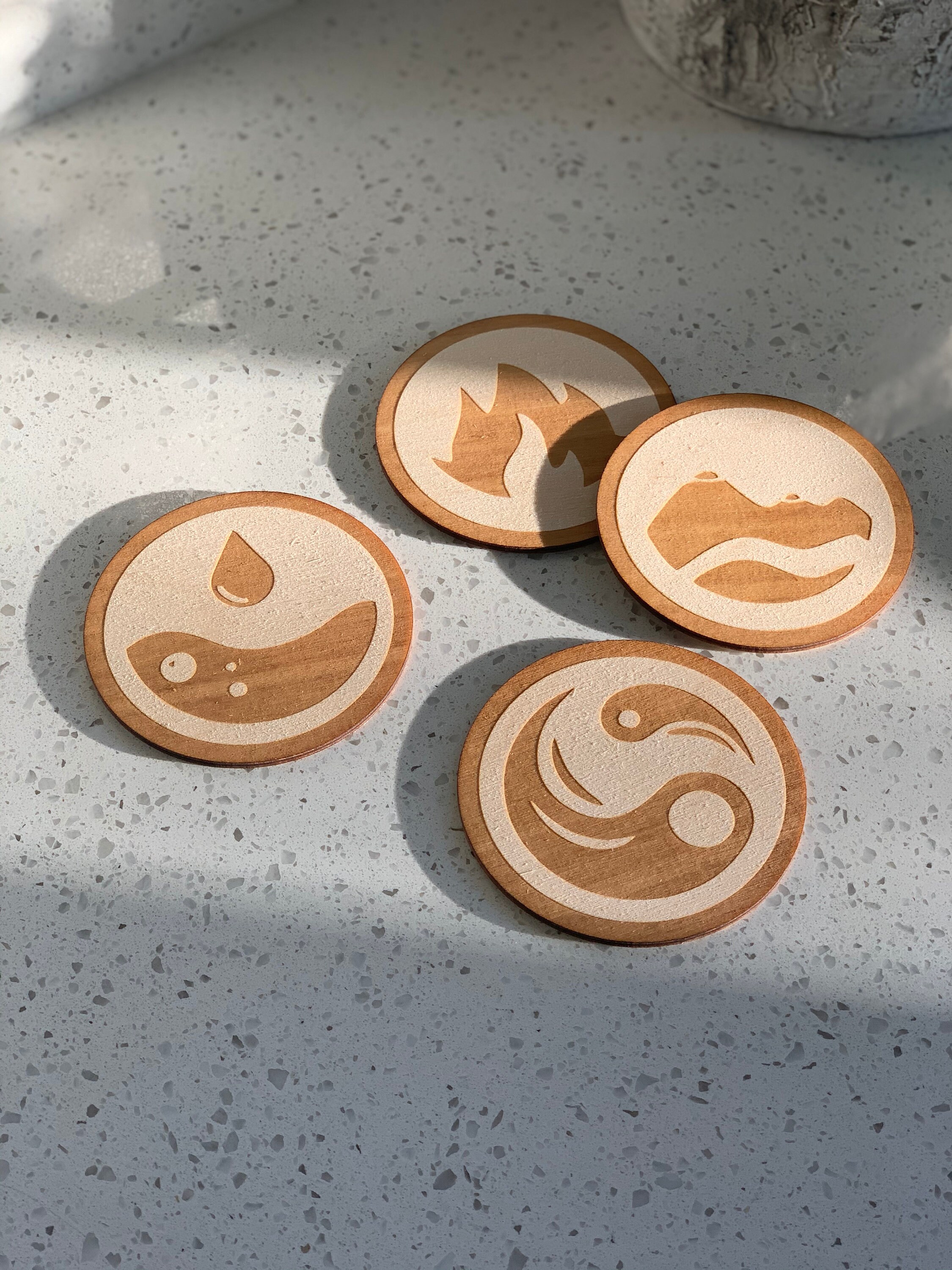The 4 Elements Coasters Set of 4 Round Coasters Birthday | Etsy