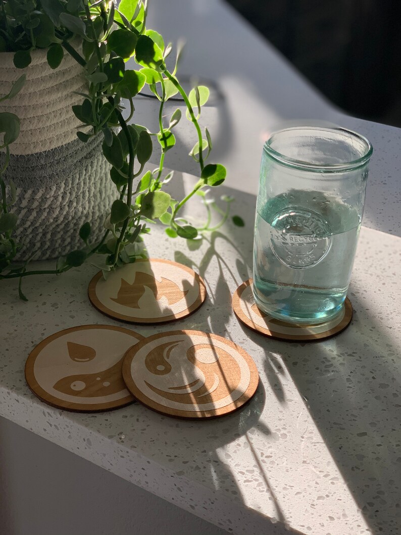 The 4 Elements Coasters Set of 4 Round Coasters Birthday | Etsy