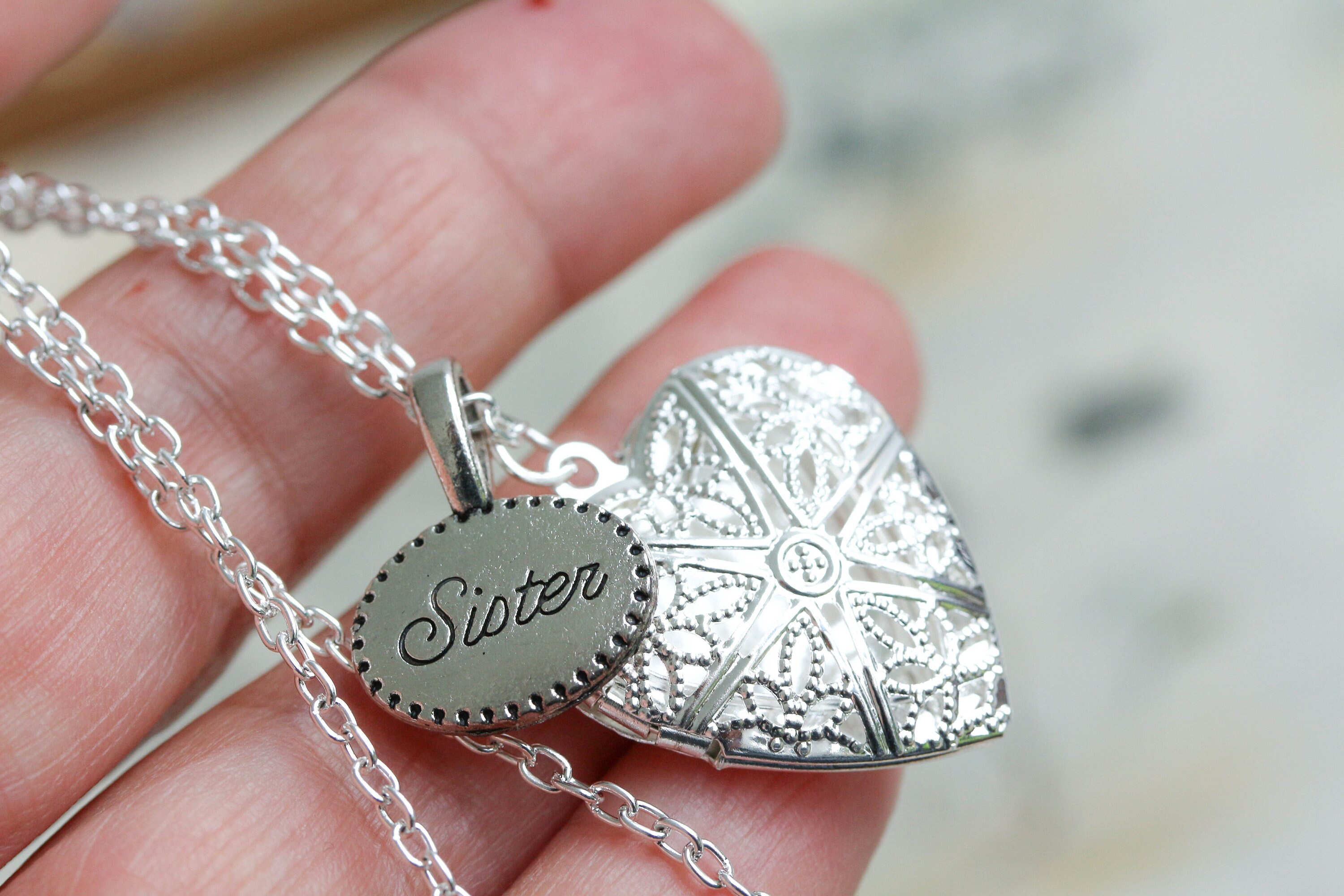 Heart Locket Sister Necklace Love Locket Love Jewelry - Etsy