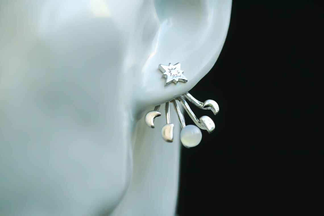 Moon Phases Ear Stud Ear Jackets Moon Moon Earrings Gold - Etsy