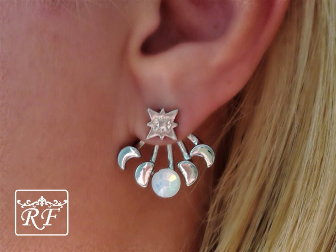 Moon Phases Ear Stud Ear Jackets Moon Moon Earrings Gold - Etsy