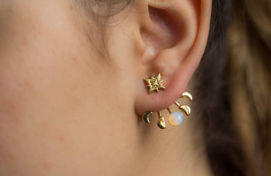 Moon Phases Ear Stud Ear Jackets Moon Moon Earrings Gold - Etsy