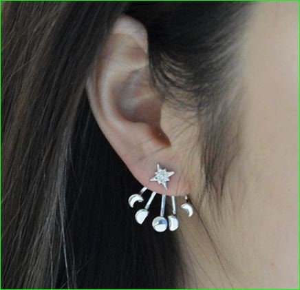 Moon Phases Ear Stud Ear Jackets Moon Moon Earrings Gold - Etsy