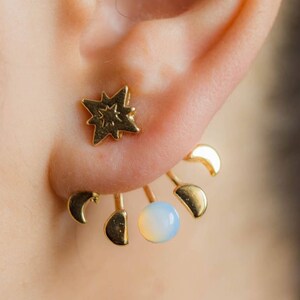 Moon Phases Ear Stud Ear Jackets Moon Moon Earrings Gold - Etsy
