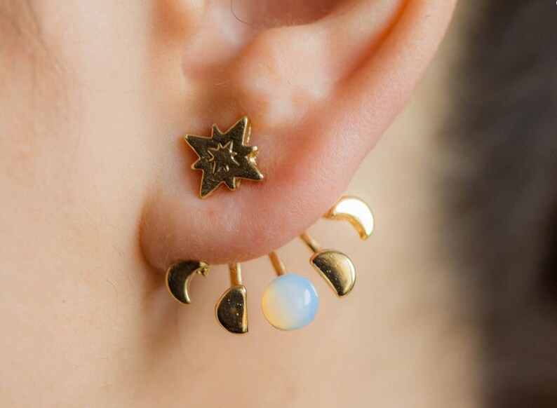 Moon Phases Ear Stud Ear Jackets Moon Moon Earrings Gold - Etsy