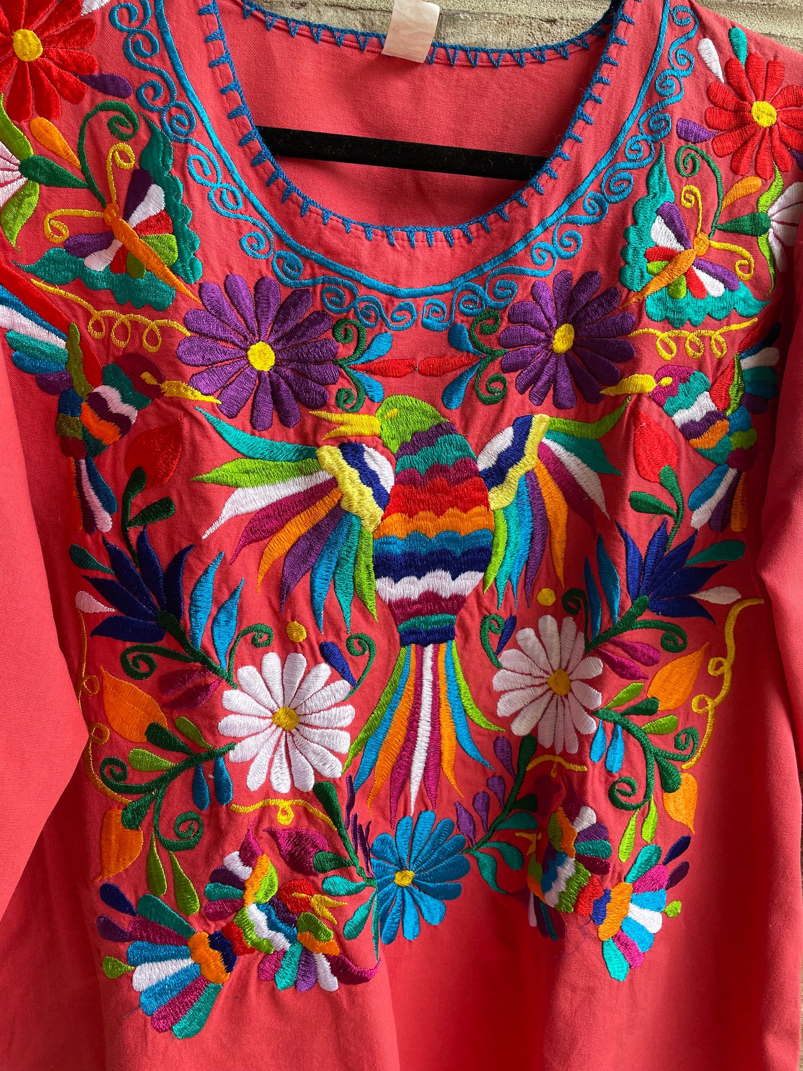 Vintage Blouse 1990 90s Mexican Embroidered Rainbow Bird Butterfly ...