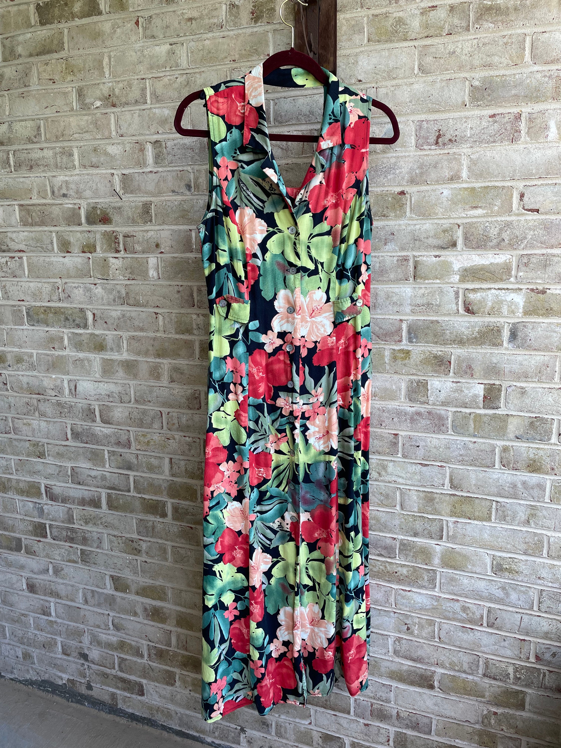 Vintage Dress 1990 90s Tropical Paradise Rayon Soft Sundress Size 12 ...