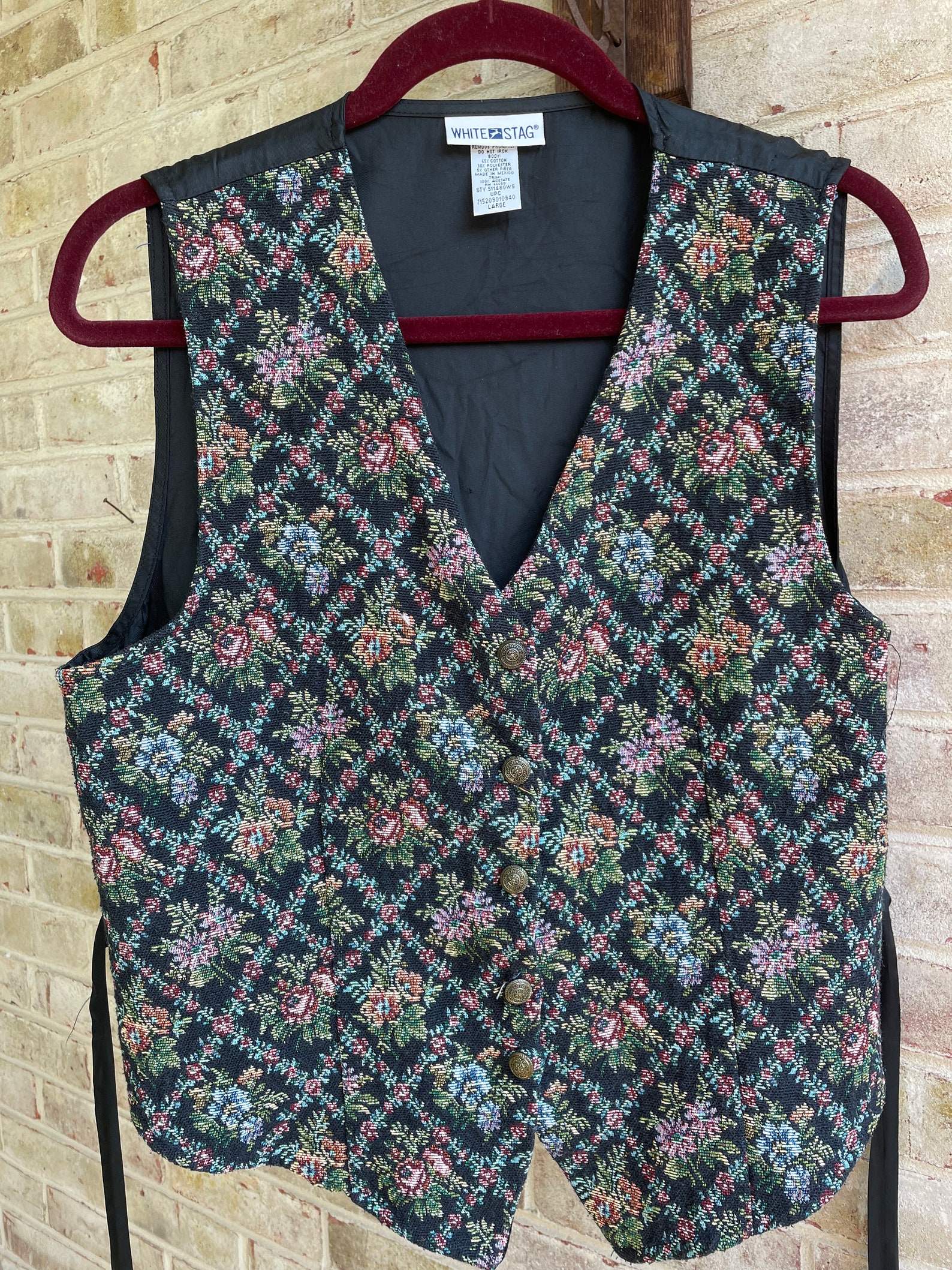 Vintage Vest 1990 90s Rainbow Tapestry Black Boho Bohemian Size Large ...